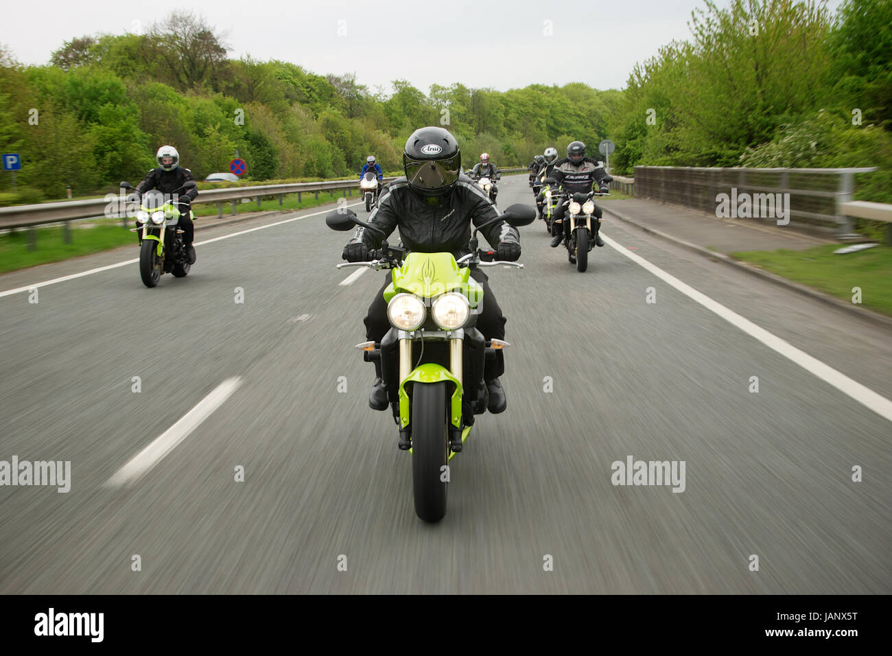 Group of motorcycles at speed on the highway with motion blur Stock ...
