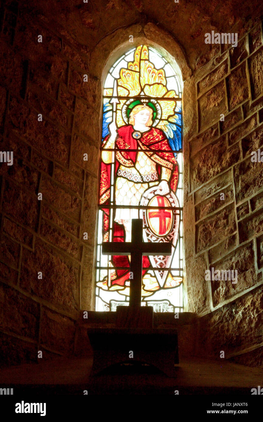 Stained Glass window with St Christopher in St Nicholas Ringmore in the ...