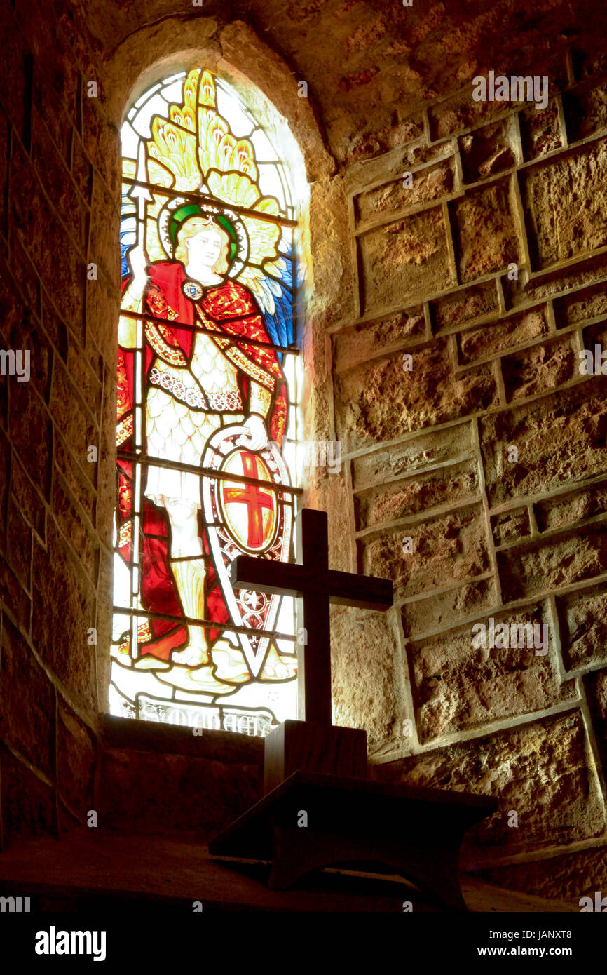 Stained Glass window with St Christopher in St Nicholas Ringmore in the ...