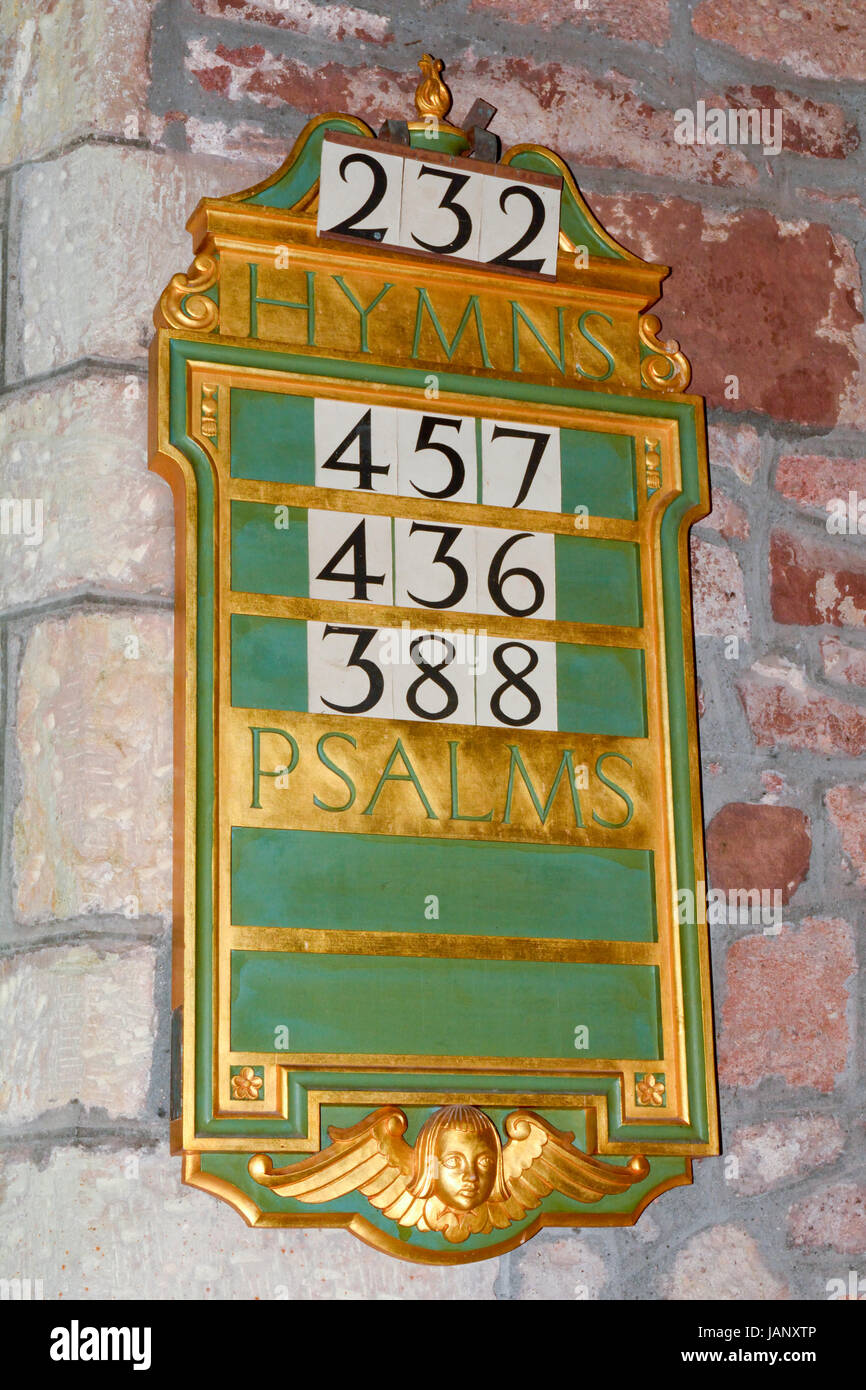 Hymns and Psalms board inside church to inform congregation of the ...