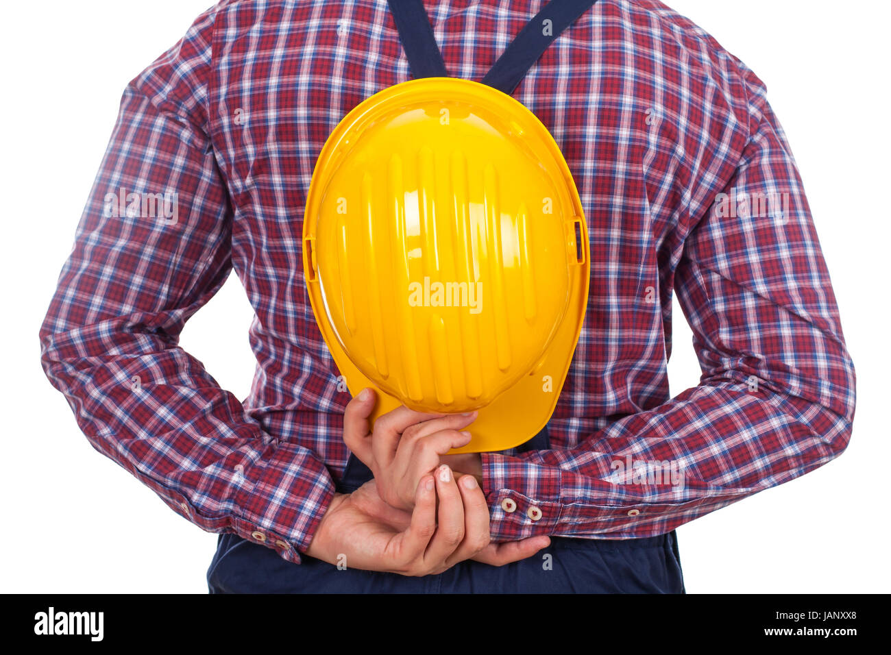 Close up picture of an engineer's back, holding his helmet Stock Photo ...