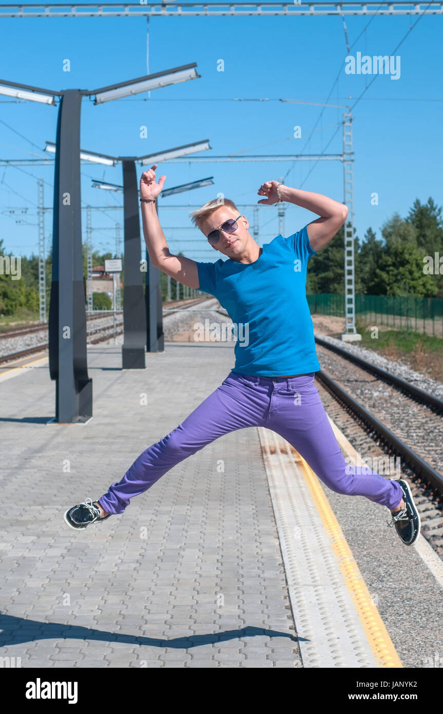 Man jumping jump male railway hi-res stock photography and images - Alamy