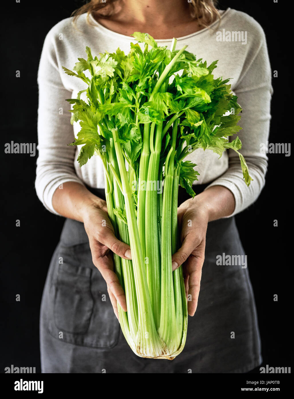 Closeup of hands holding fresh organic celery Stock Photo - Alamy