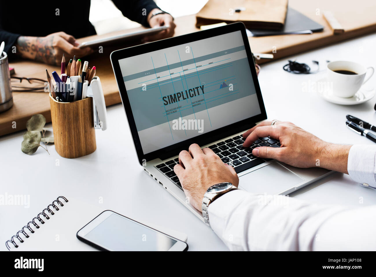 Closeup of hands using computer laptop workspace Stock Photo - Alamy