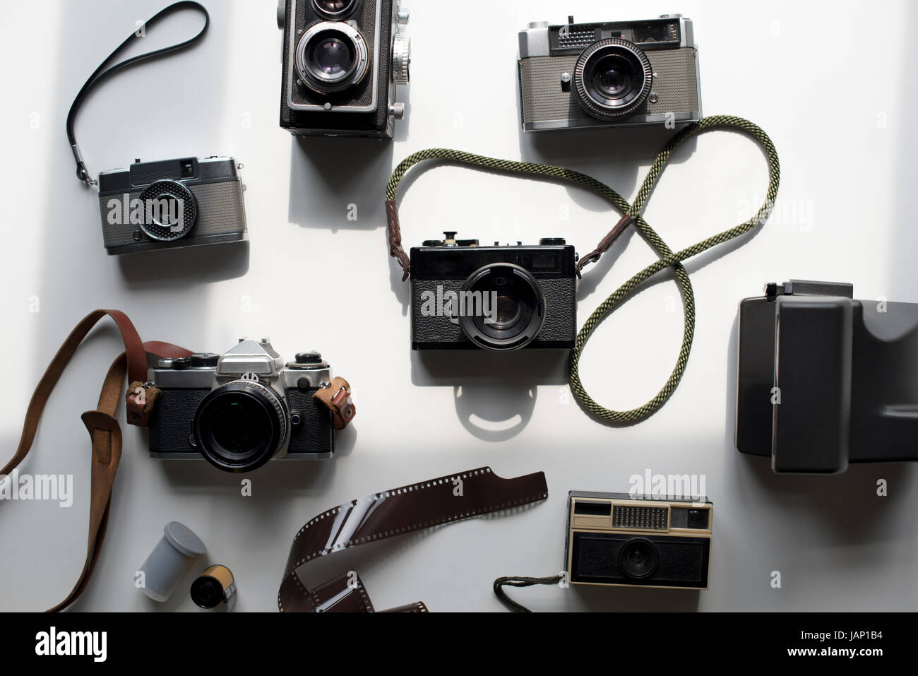 Aerial view of retro film camera collection Stock Photo - Alamy