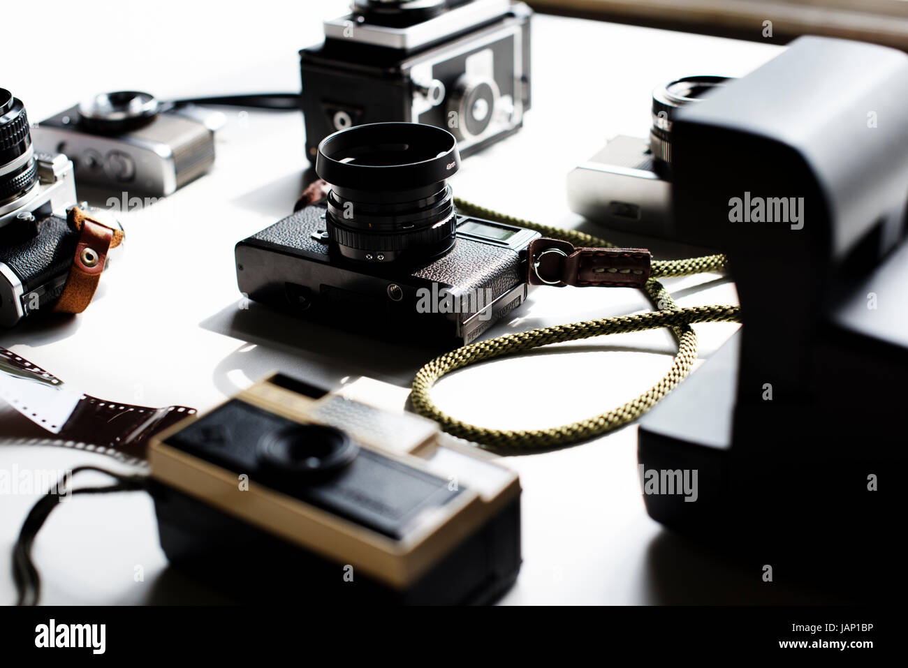 Aerial view of retro film camera collection Stock Photo - Alamy