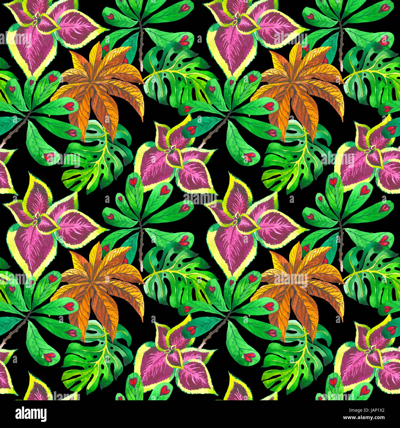 Tropical Hawaii leaves palm tree pattern in a watercolor style isolated ...
