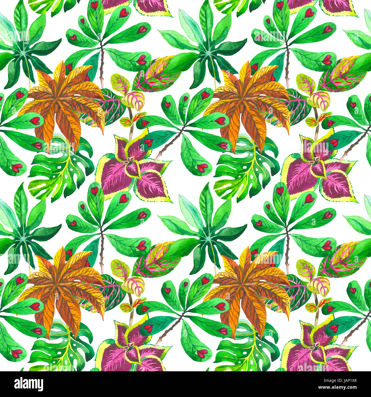 Tropical Hawaii leaves palm tree pattern in a watercolor style isolated ...
