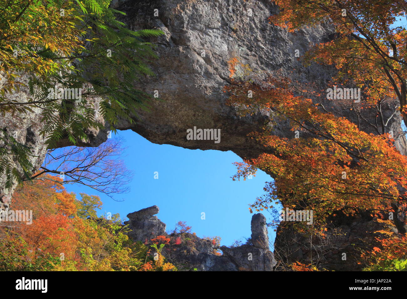 Autumn colours of Mt. Myogi, Stone arch, Gunma, Japan Stock Photo - Alamy