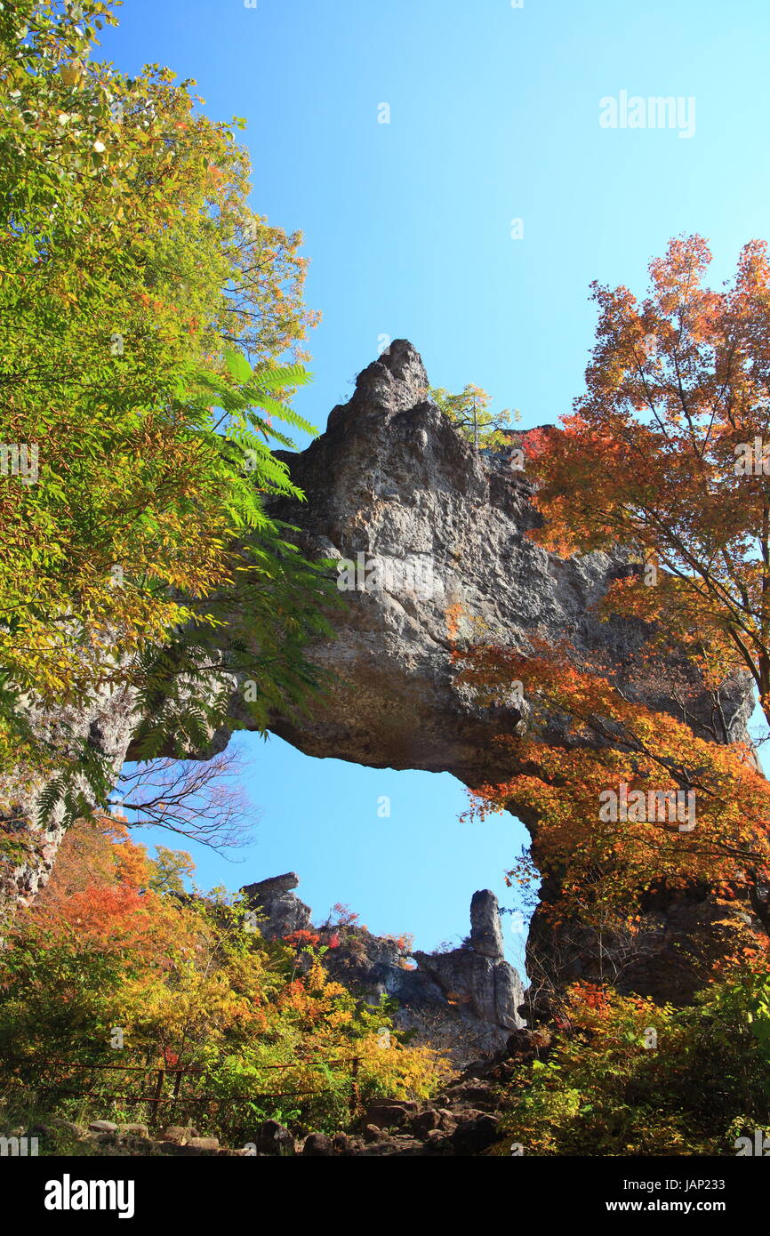 Autumn colours of Mt. Myogi, Stone arch, Gunma, Japan Stock Photo - Alamy