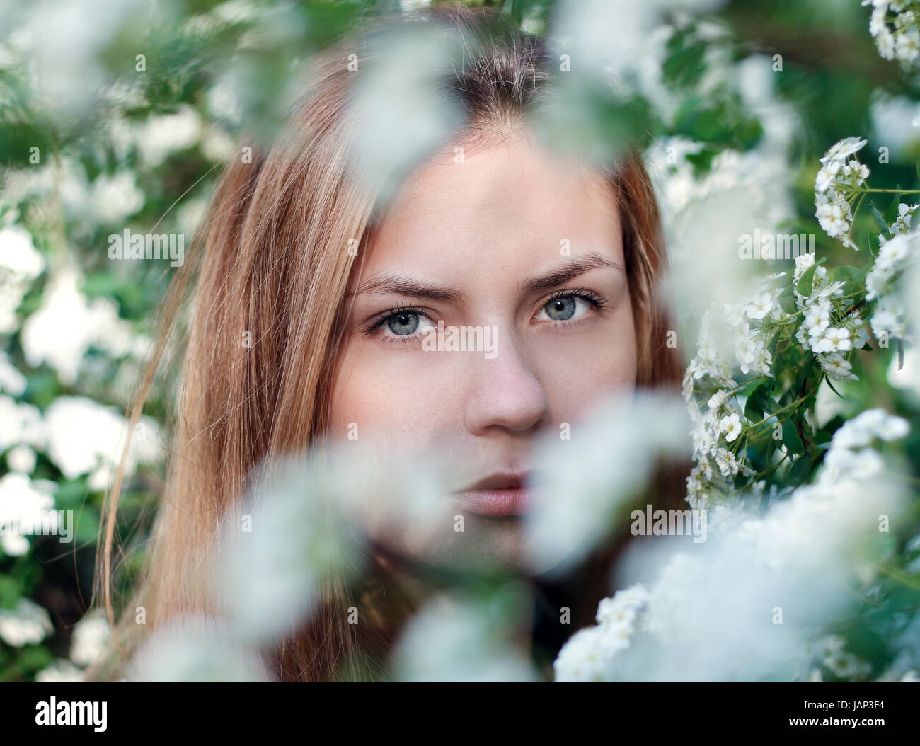 portrait of a young cute girl in spring leaves Stock Photo - Alamy