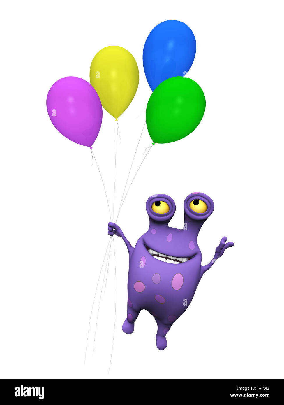 A cute charming cartoon monster flying away while holding a bunch of ...