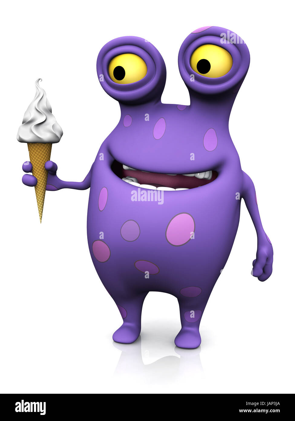 A cute charming cartoon monster holding a soft ice cream cone in his ...