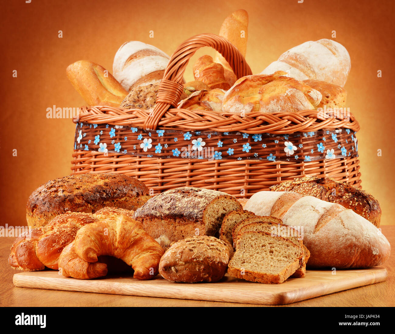 Wicker basket with variety of baking products Stock Photo - Alamy