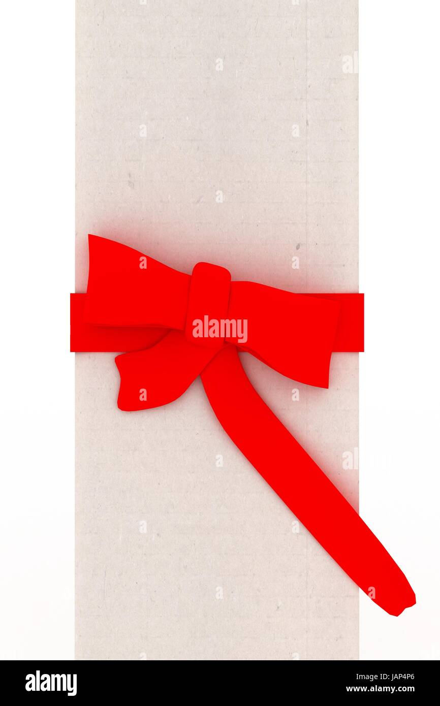 White gift box with red ribbon bow isolated Stock Photo - Alamy