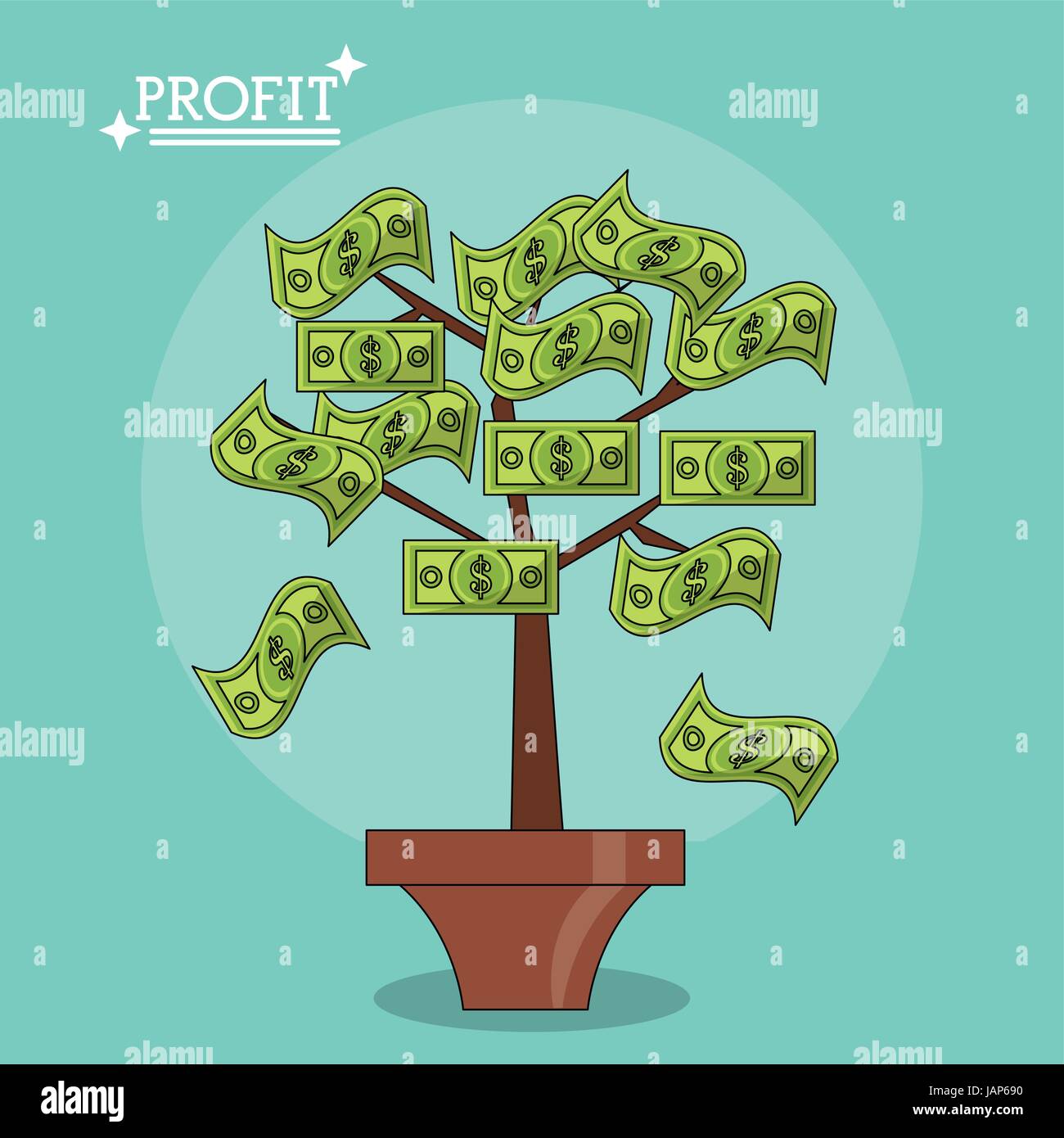 colorful poster of profit plant with leaves in shape of bills Stock ...