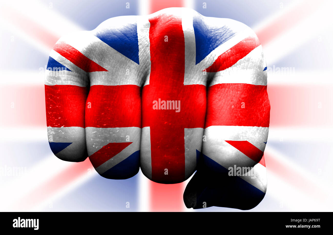 Front view of punching union jack flag fist Stock Photo - Alamy