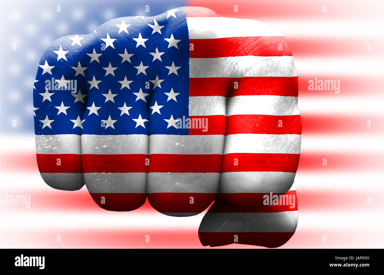 Front view of punching united states america flag fist Stock Photo - Alamy