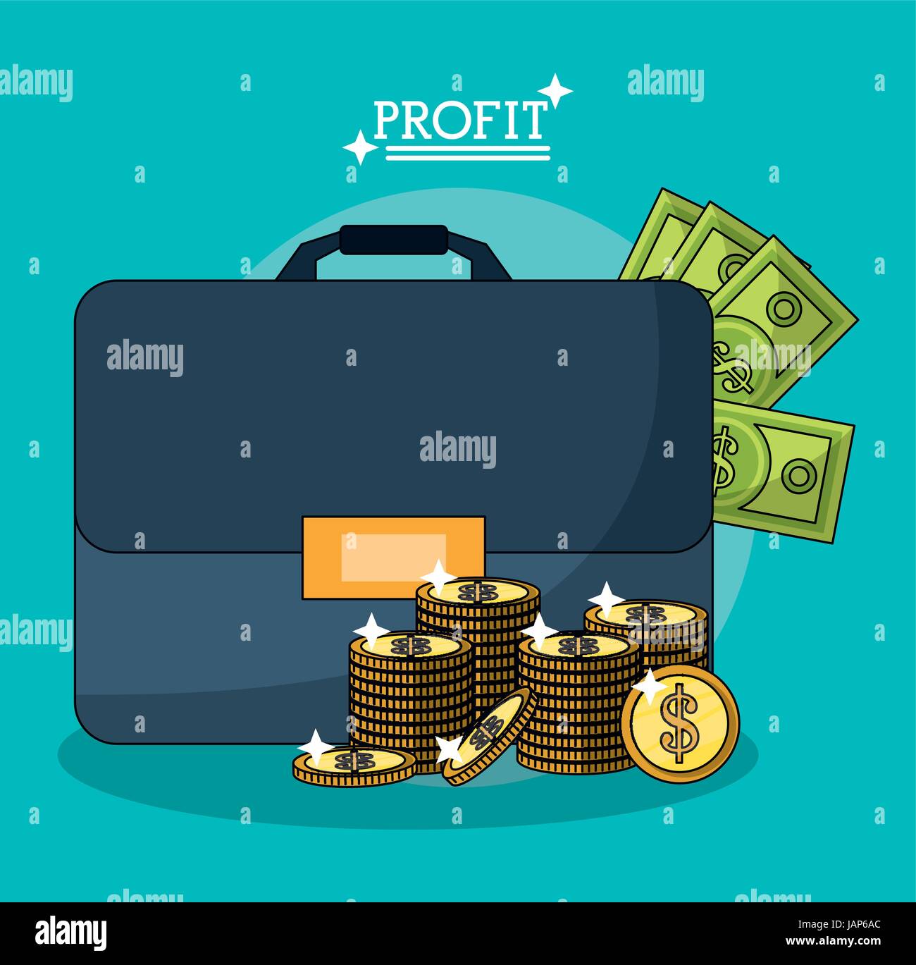 colorful poster with profit money briefcase and stacked coins Stock ...
