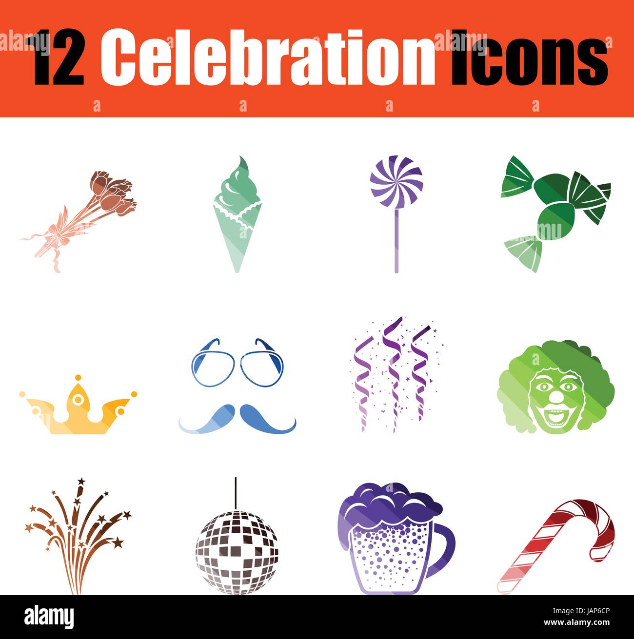 Set of celebration icons. Gradient color design. Vector illustration ...