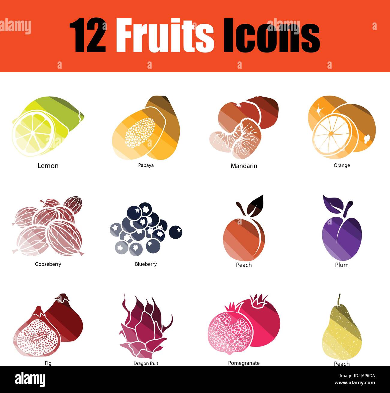 Fruit icon set. Gradient color design. Vector illustration Stock Vector ...
