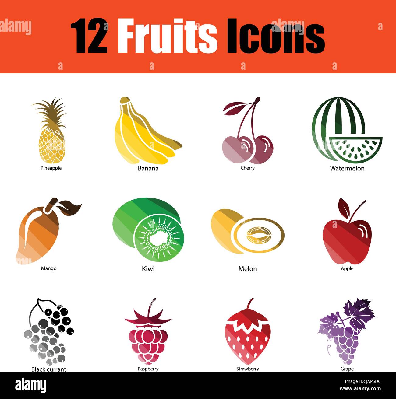 Fruit icon set. Gradient color design. Vector illustration Stock Vector ...