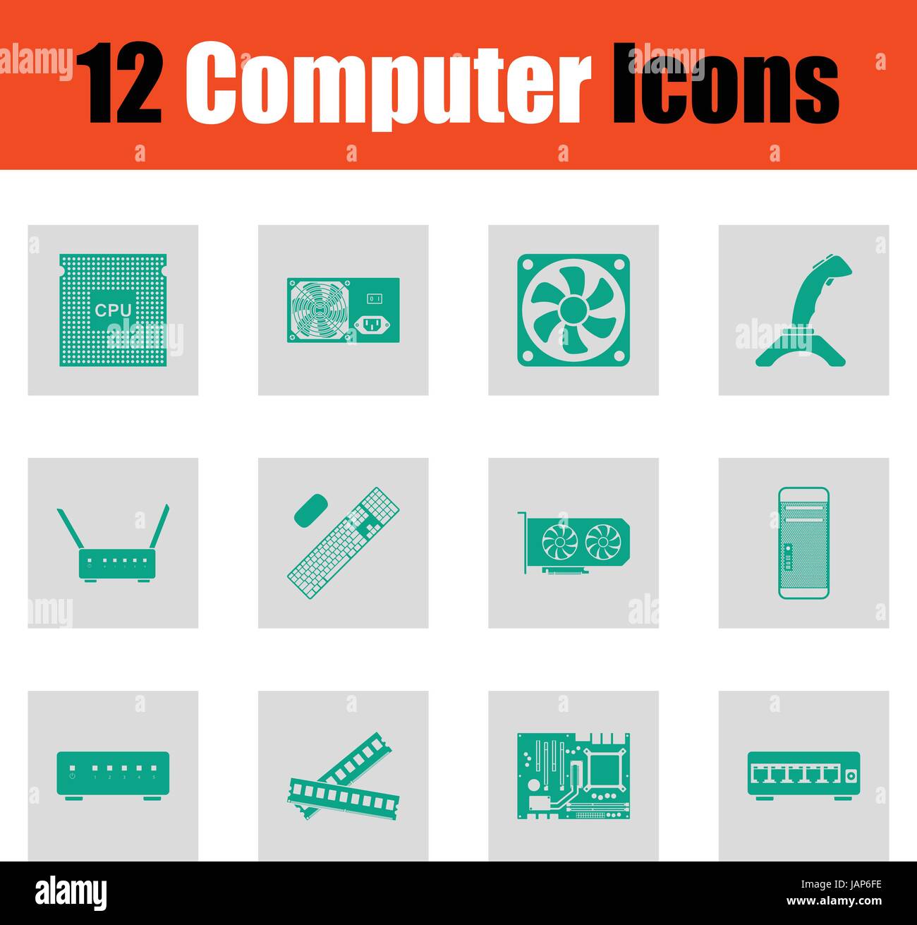 Set of computer icons. Green on gray design. Vector illustration Stock ...