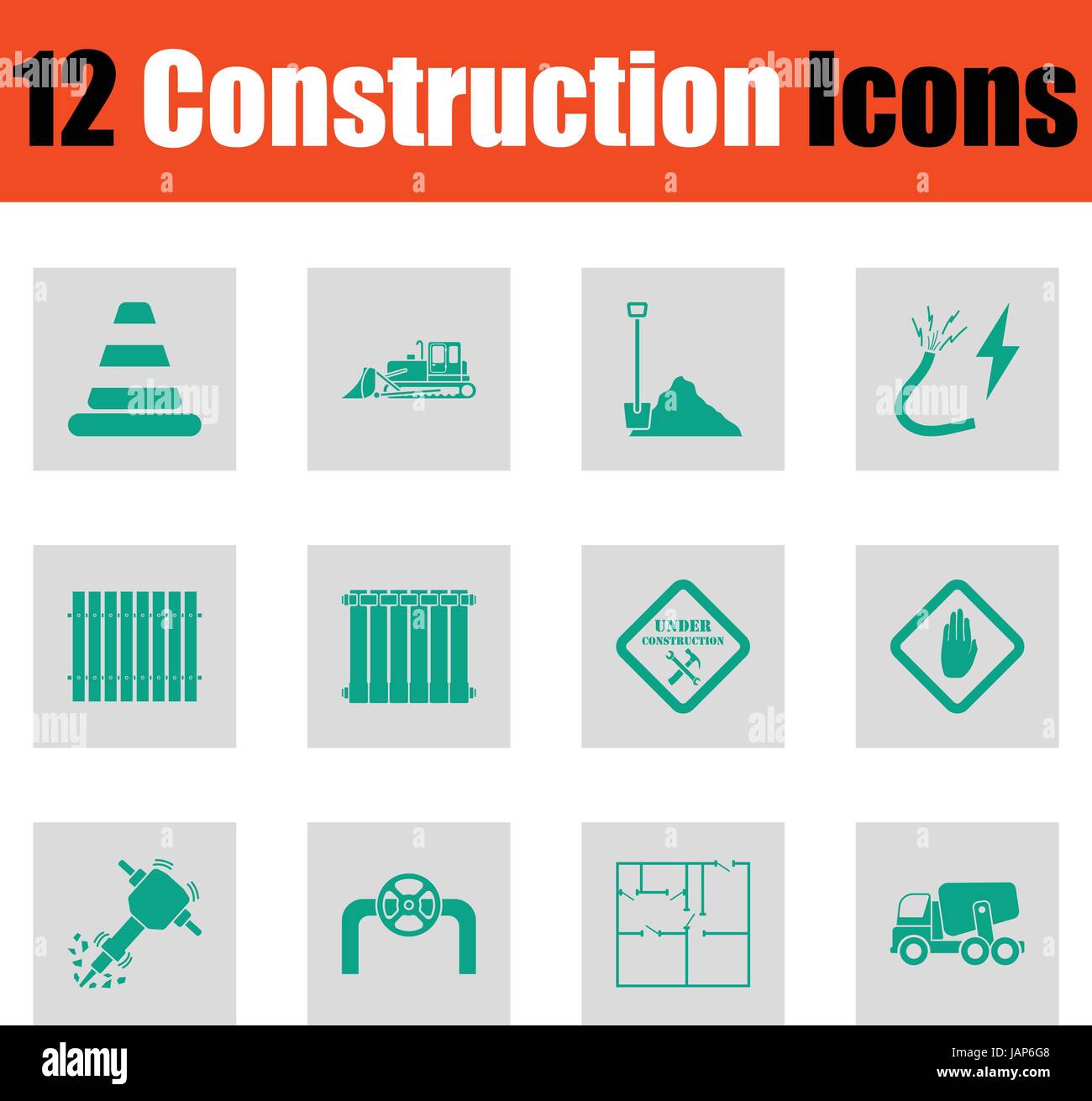 Construction icon set. Green on gray design. Vector illustration Stock ...