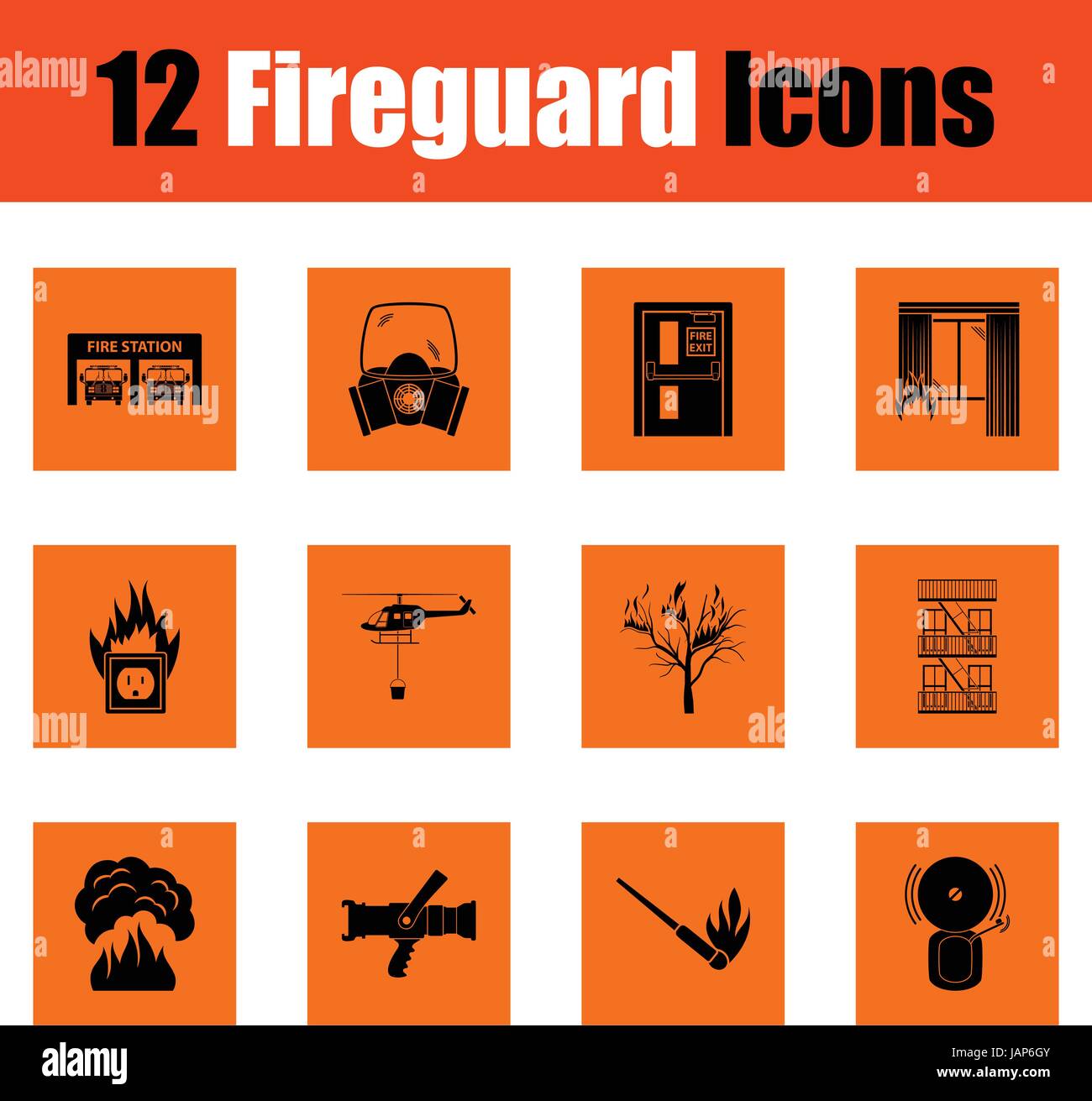 Set of fire service icons. Orange design. Vector illustration Stock ...