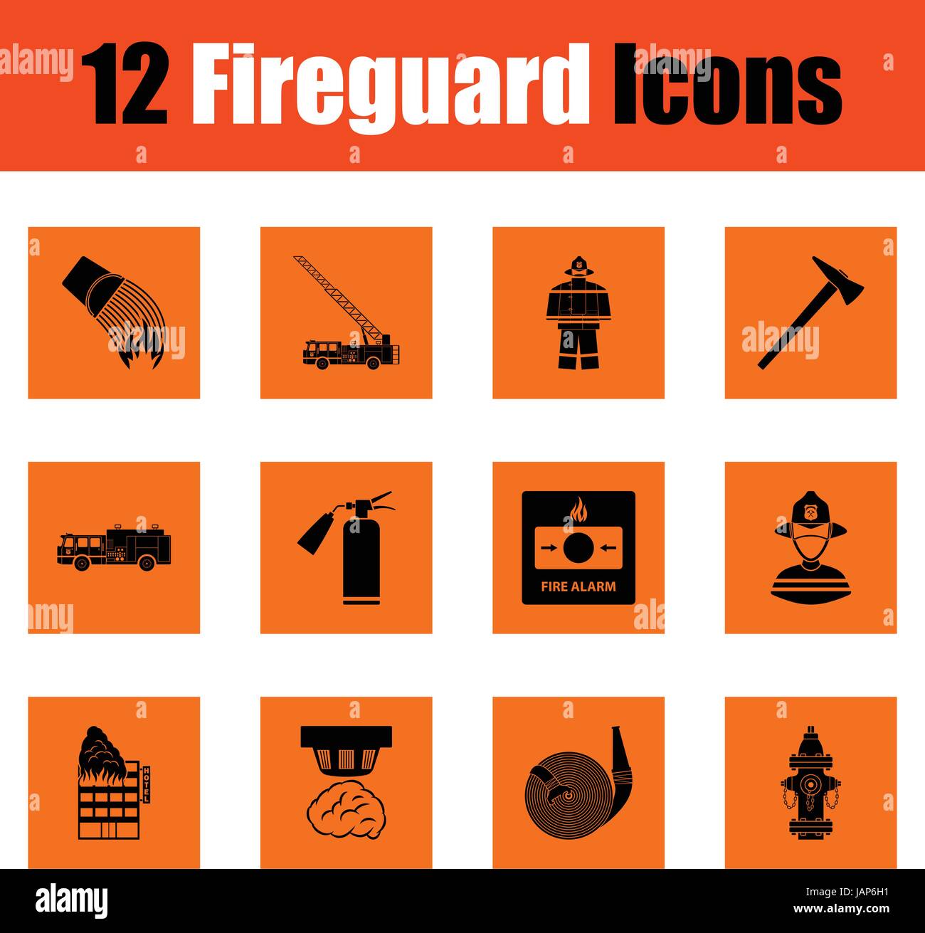 Set of fire service icons. Orange design. Vector illustration Stock ...