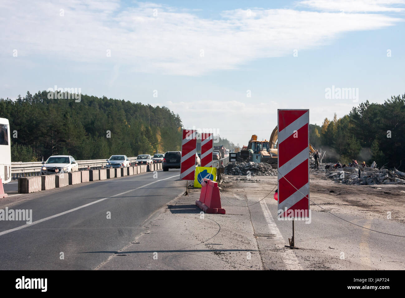 Warning signs on the road hi-res stock photography and images - Alamy