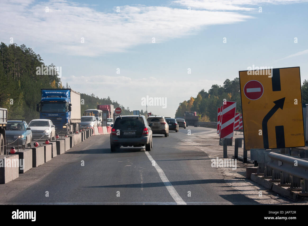 Warning signs on the road hi-res stock photography and images - Alamy