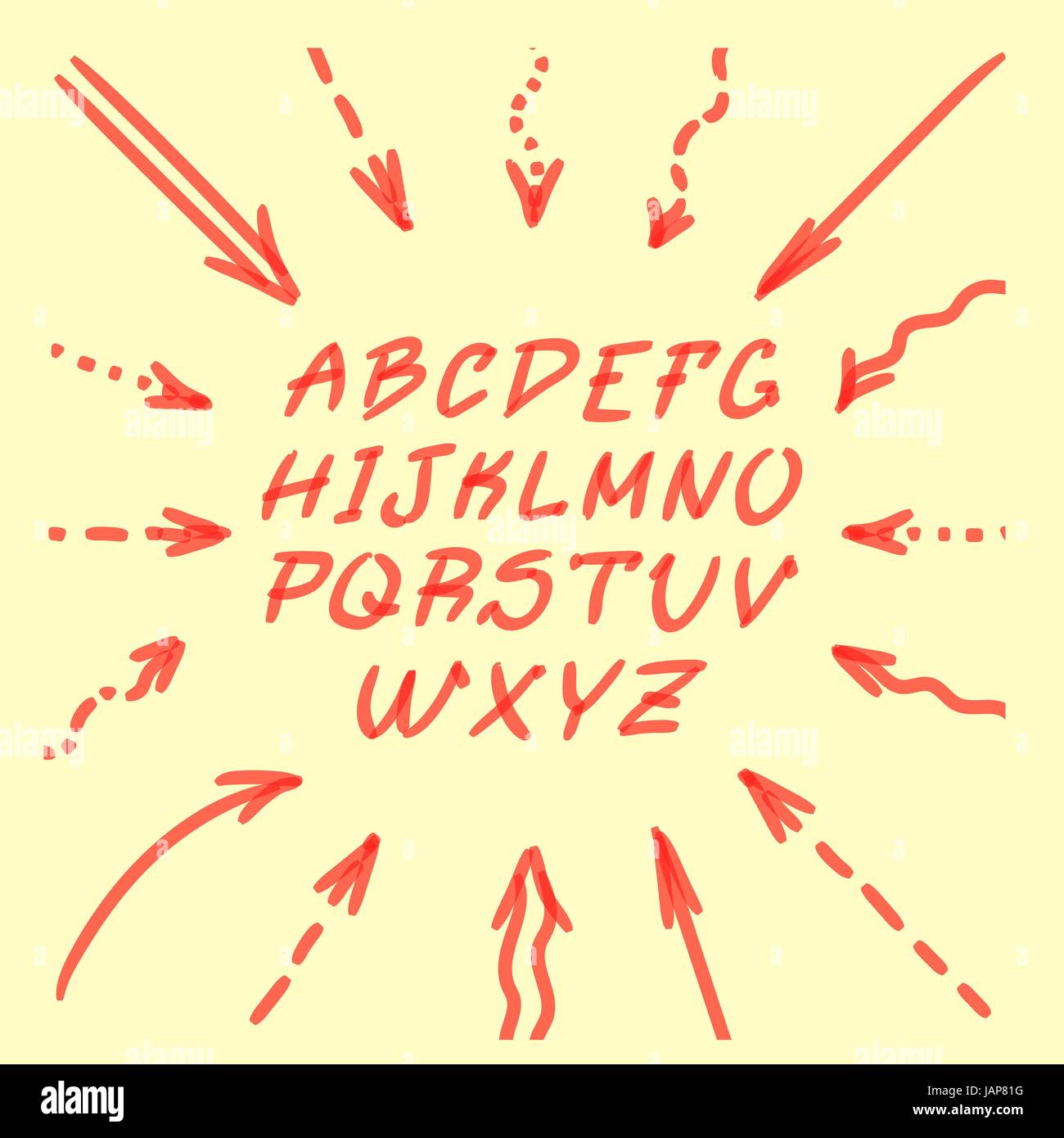 Marker Hand Written Doodle Arrows, Letters Vector illustration Stock ...