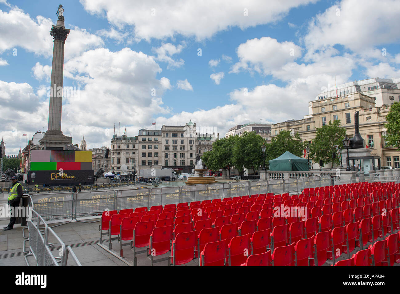Trafalgar Square, London UK. 7th June 2017. Screen testing and seating ...