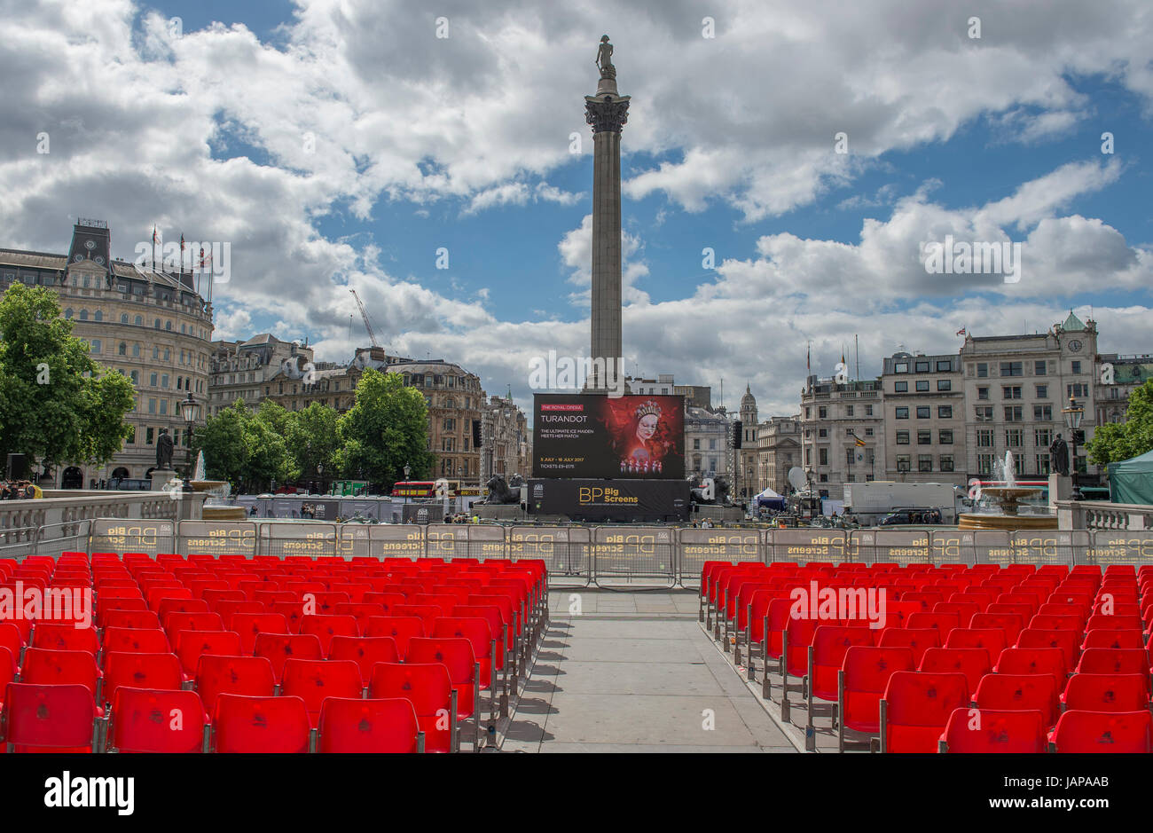 Trafalgar Square, London UK. 7th June 2017. Screen testing and seating ...