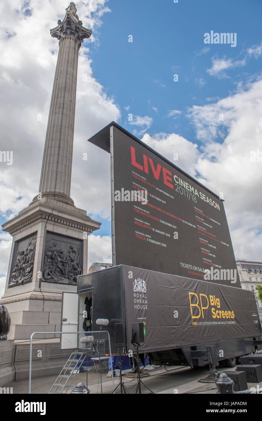 Trafalgar Square, London UK. 7th June 2017. Screen testing and seating ...