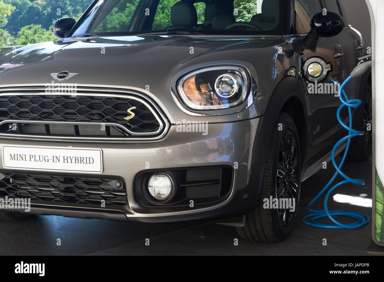 Turin, Italy, 07/06/2017. A Mini Cooper Hybrid connected to charching ...