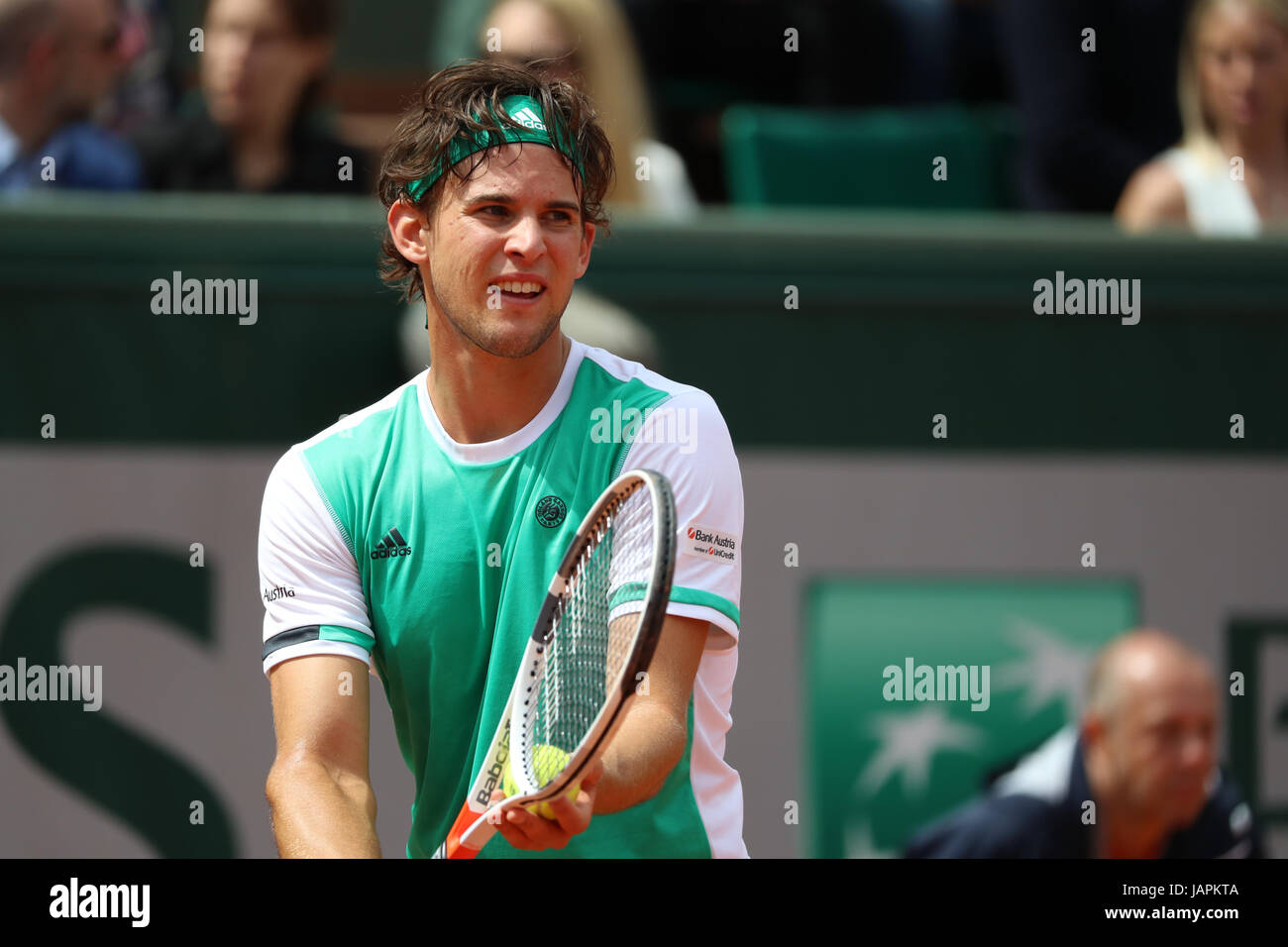 Paris, France. 7th June, 2017. Austrian tennis player Dominic Thiem is ...