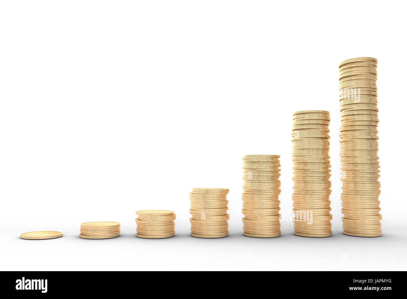 3d image: high quality rendering: Metal copper-gold coins graph chart ...