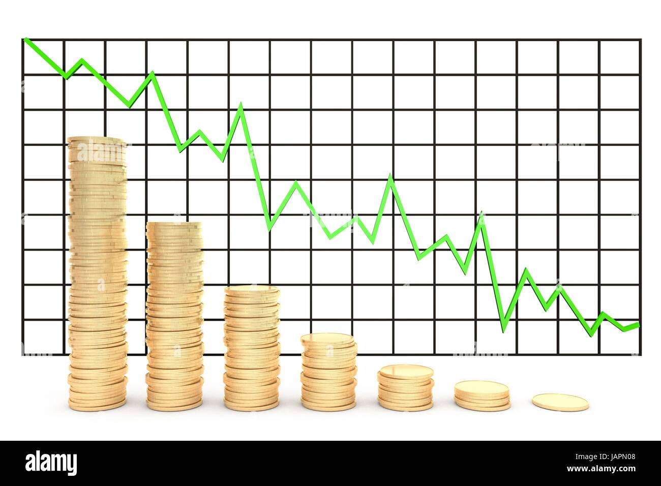 3d illustration: Metal copper-gold coins graph chart stock market with ...