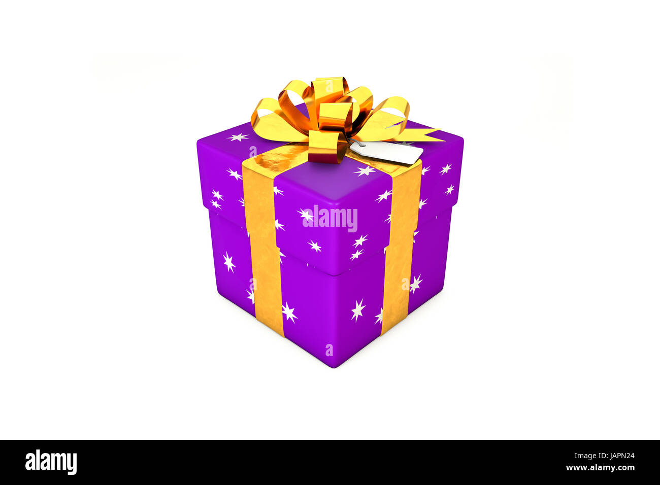 3d illustration: Purple - violet gift box with star, golden metal ...
