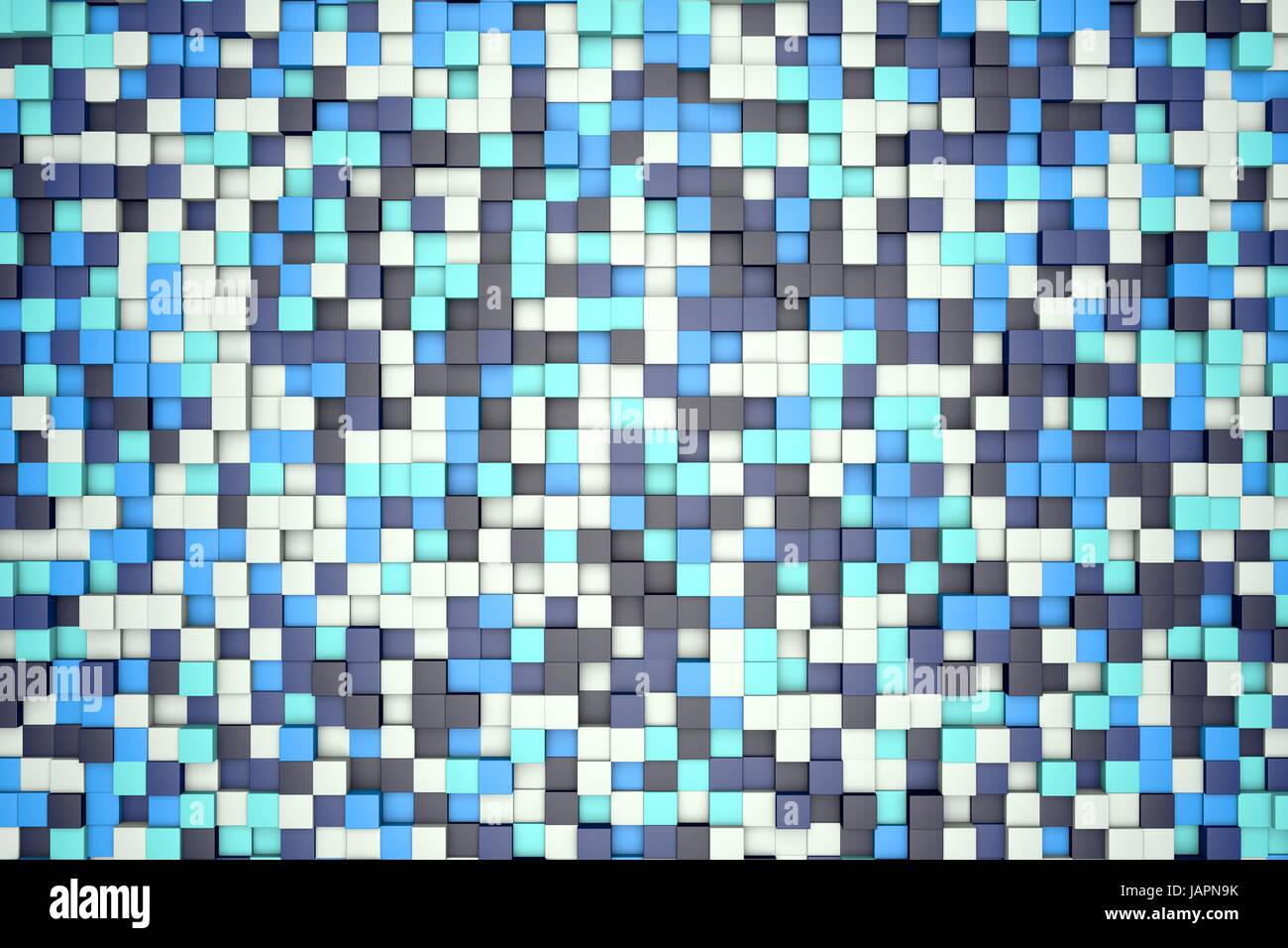 3d illustration: mosaic abstract background, blue colored blocks. Ice ...