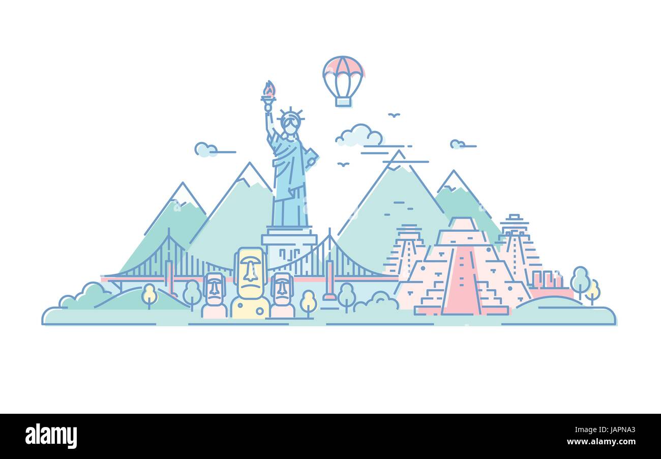 America - vector line travel illustration Stock Vector Image & Art - Alamy