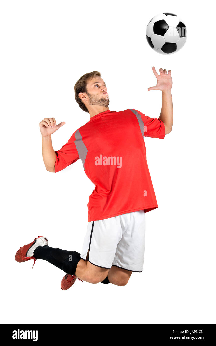 Football player with a ball isolated in white Stock Photo - Alamy