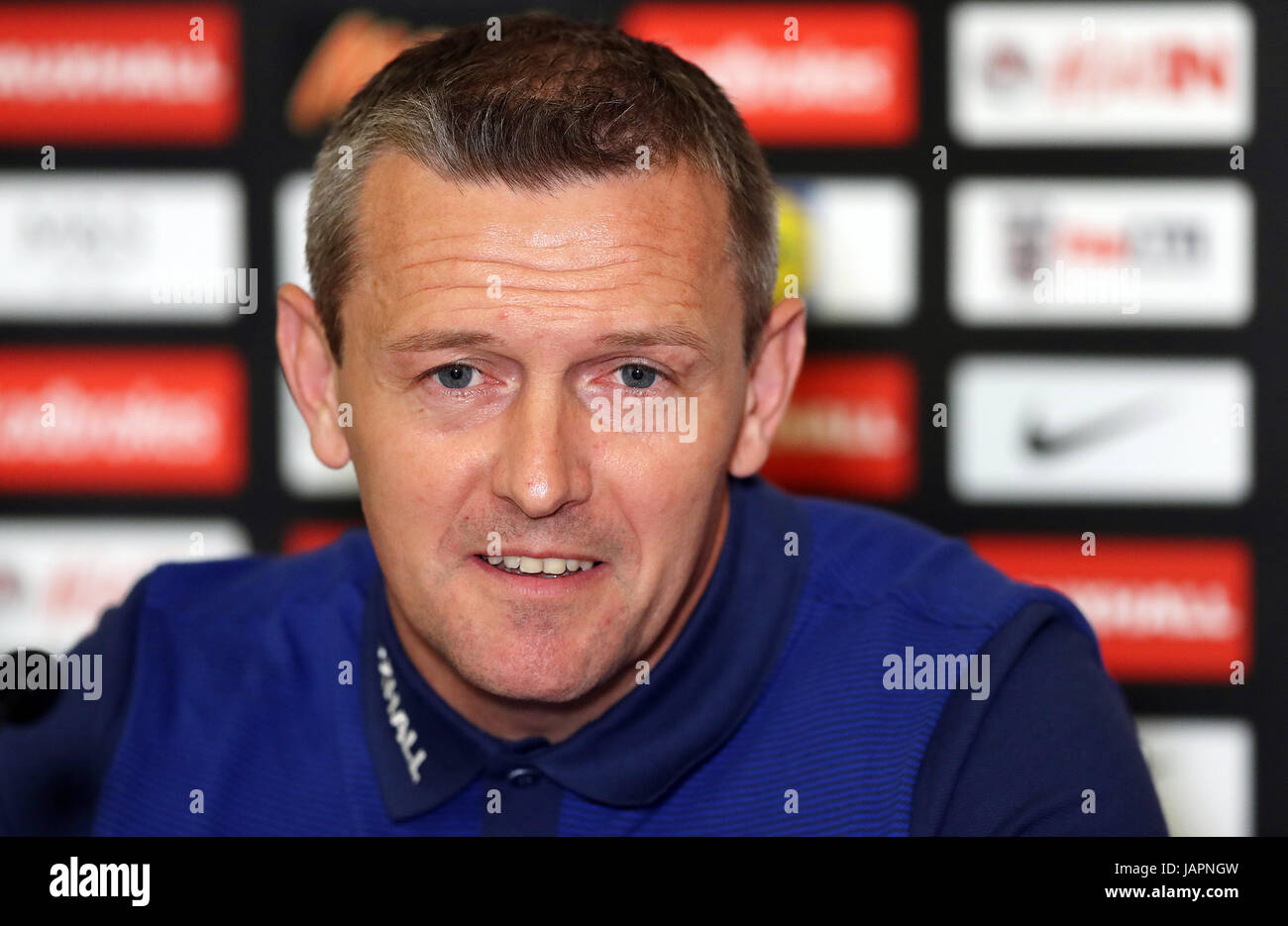 England U21 manager Aidy Boothroyd speaks during the press conference ...