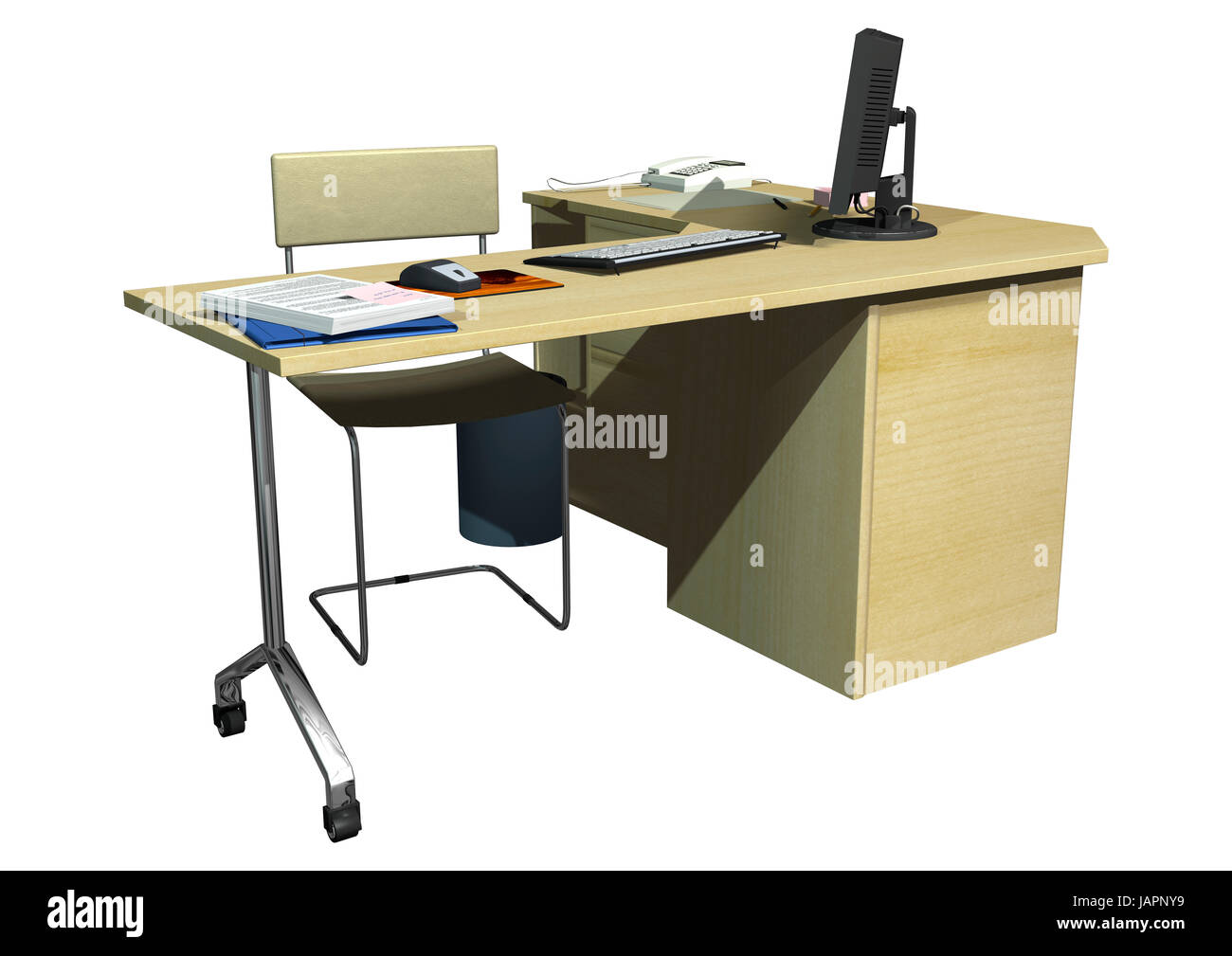 3D digital render of an office desk isolated on white background Stock ...