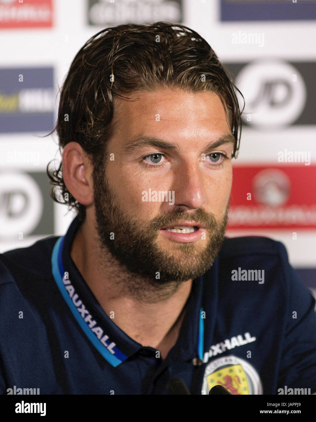 Scotland's Charlie Mulgrew during the press conference at Hampden Park ...