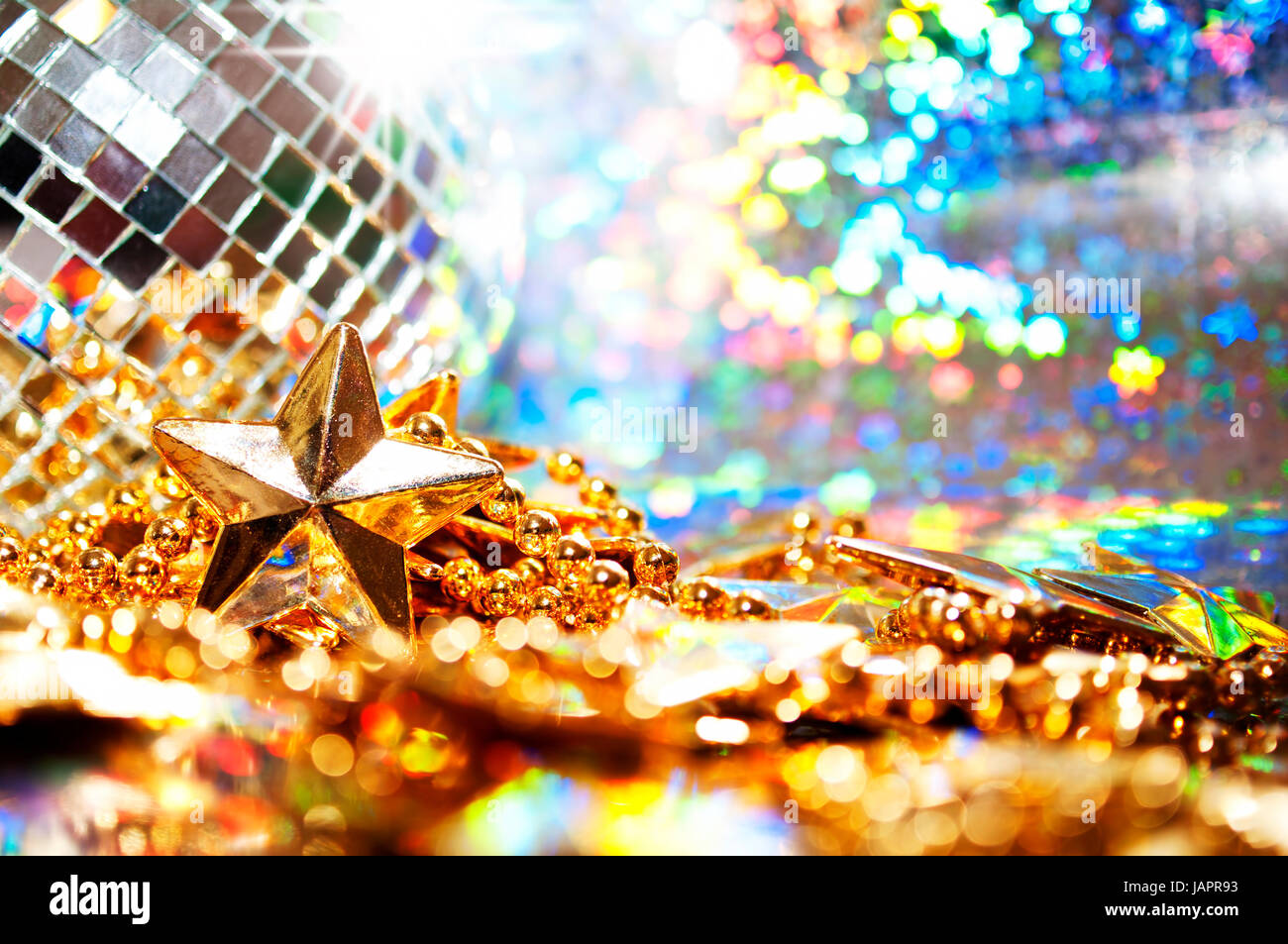 Abstract background with disco ball and star decoration Stock Photo - Alamy