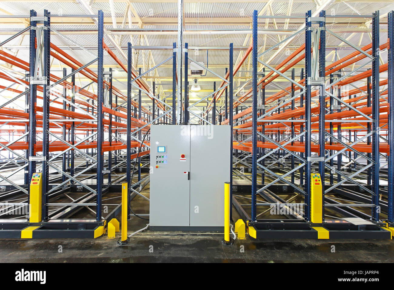 Control box of mobile shelving system in warehouse Stock Photo - Alamy