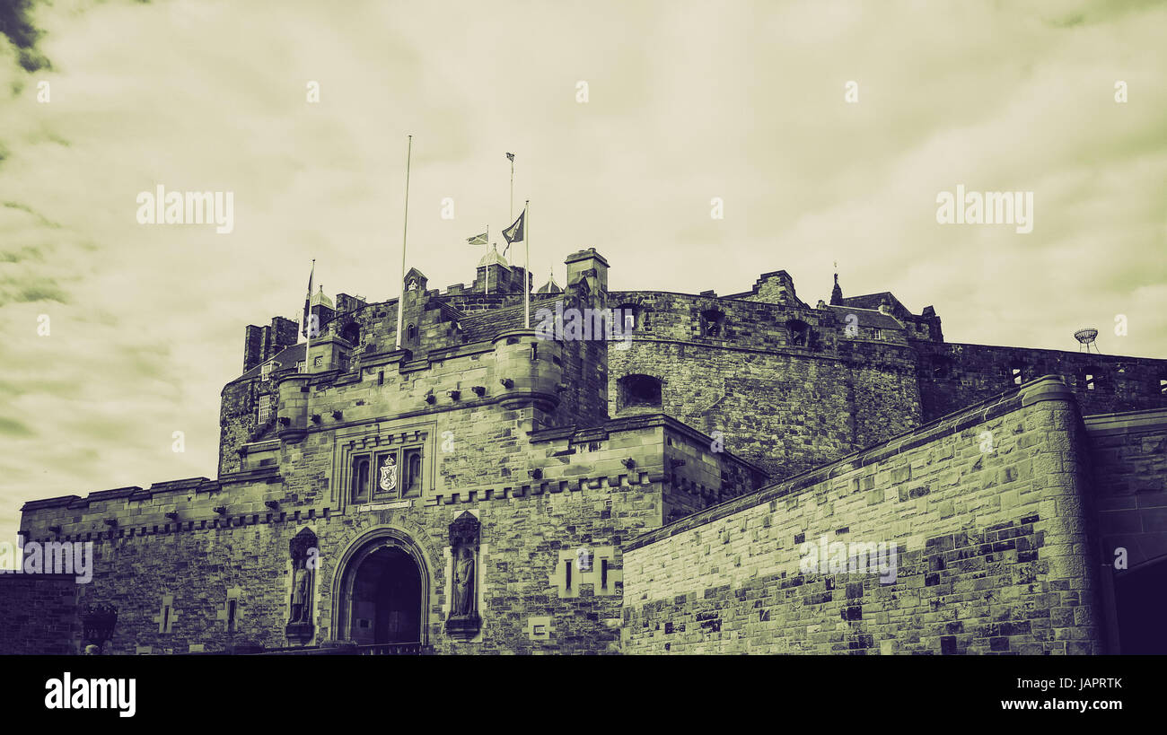 Retro sepia Edinburgh castle in Scotland, Great Britain, United Kingdom ...
